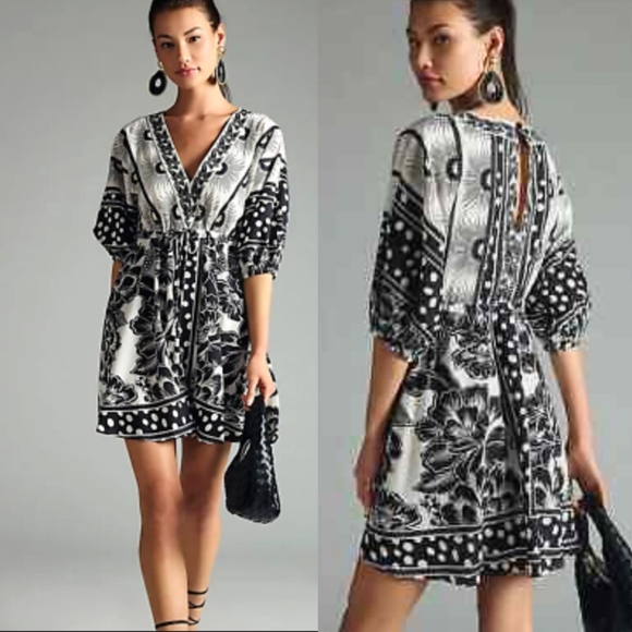 FARM Rio | Dresses | Farm Rio Puffsleeve Mini Dress Womens Small Black ...